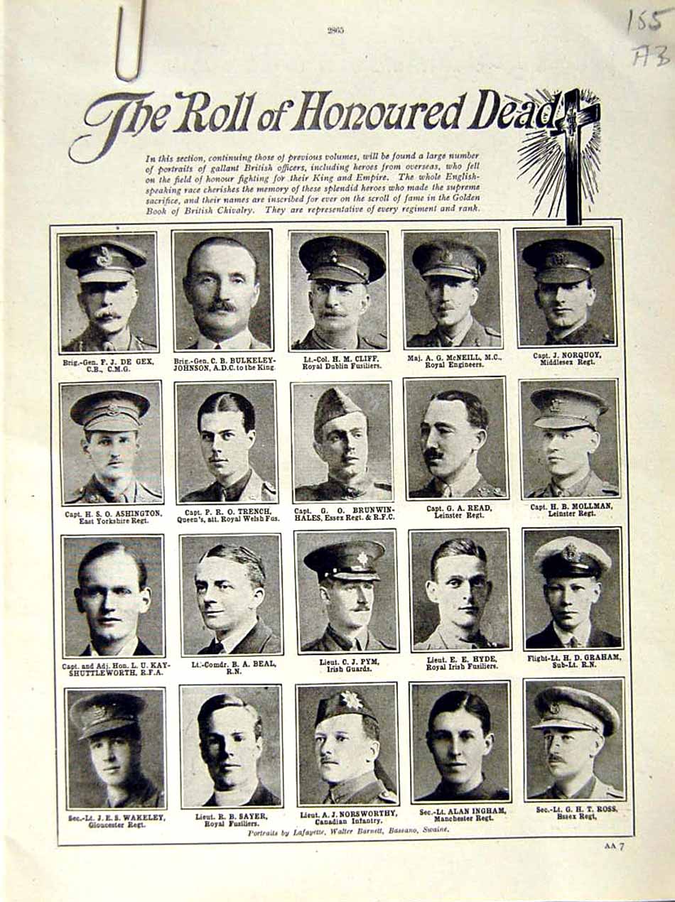 Original Old Vintage Print 1917 World War British Siers Roll Honoured ...