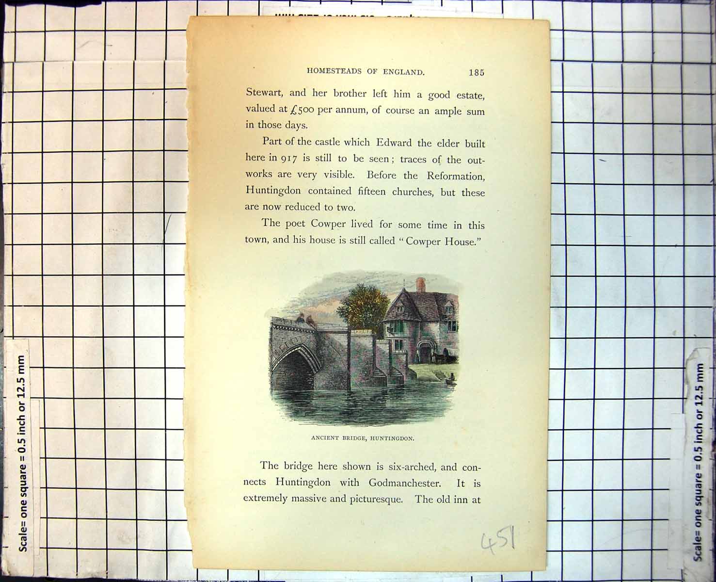 Old Print Ancient Bridge Huntingdon George Inn Covered Wagon Barrels ...