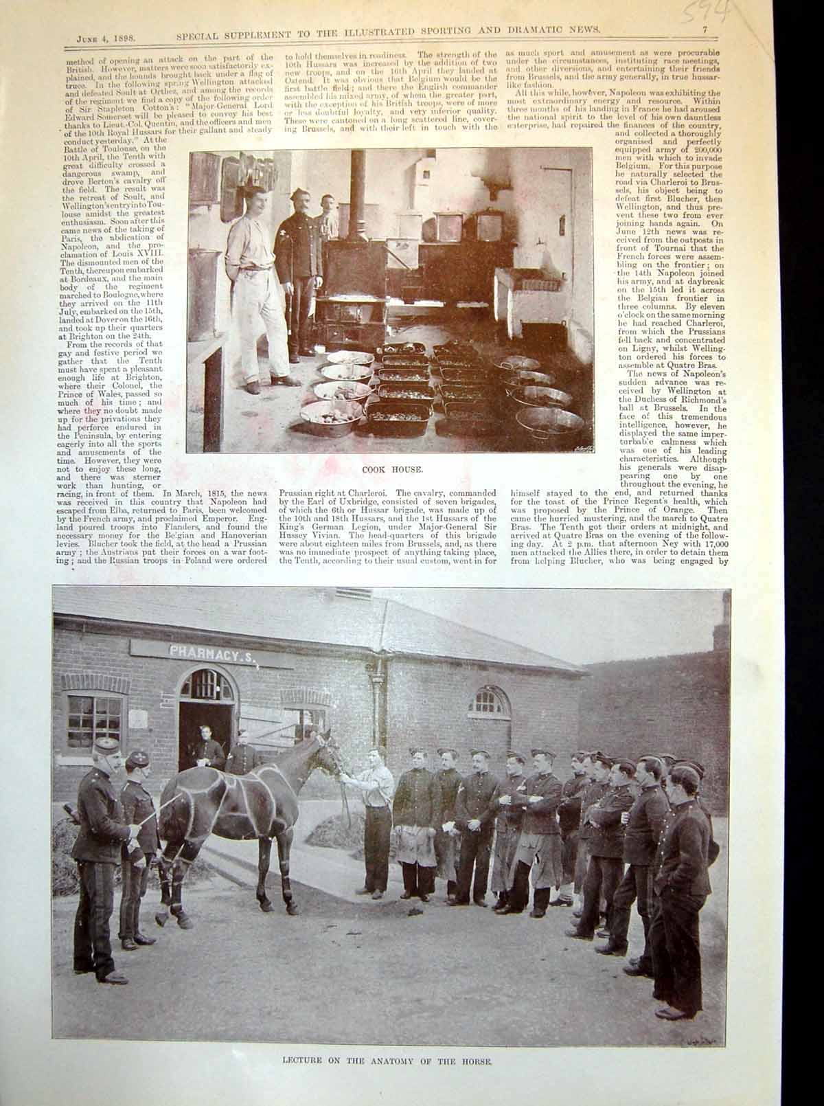 Old Antique Print Cook House Lecture Horse Anatomy Signallers Church ...